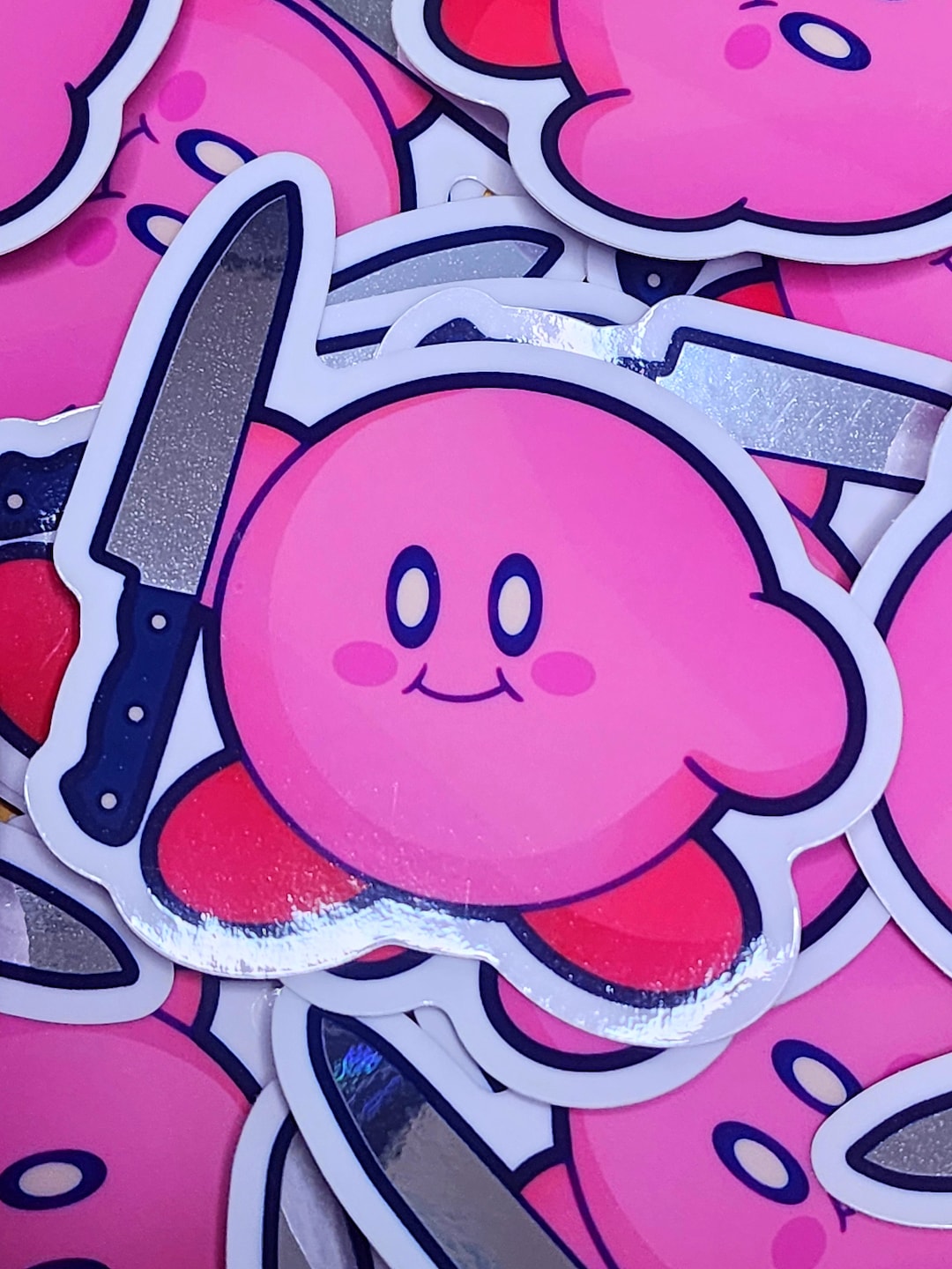 Knife Kirby Sticker Mirror Chrome Effect | Cute Pink Kawaii Stationery ...