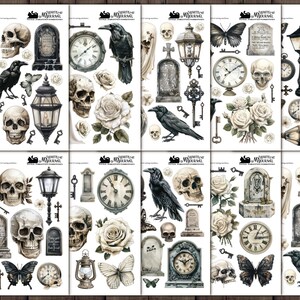 Spooky Tombstone Stickers: Monochromatic Junk Journal Embellishments ...