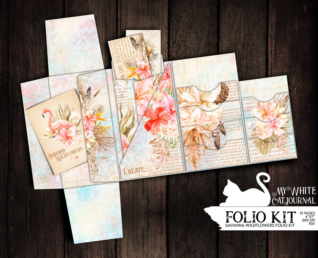 Junk Journal, Folding Folio, Trifold, Savanna Wildflowers, Ephemera ...