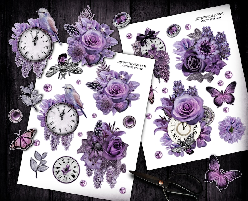 Purple Junk Journal Stickers | Amethyst Ephemera Printable Kit ...