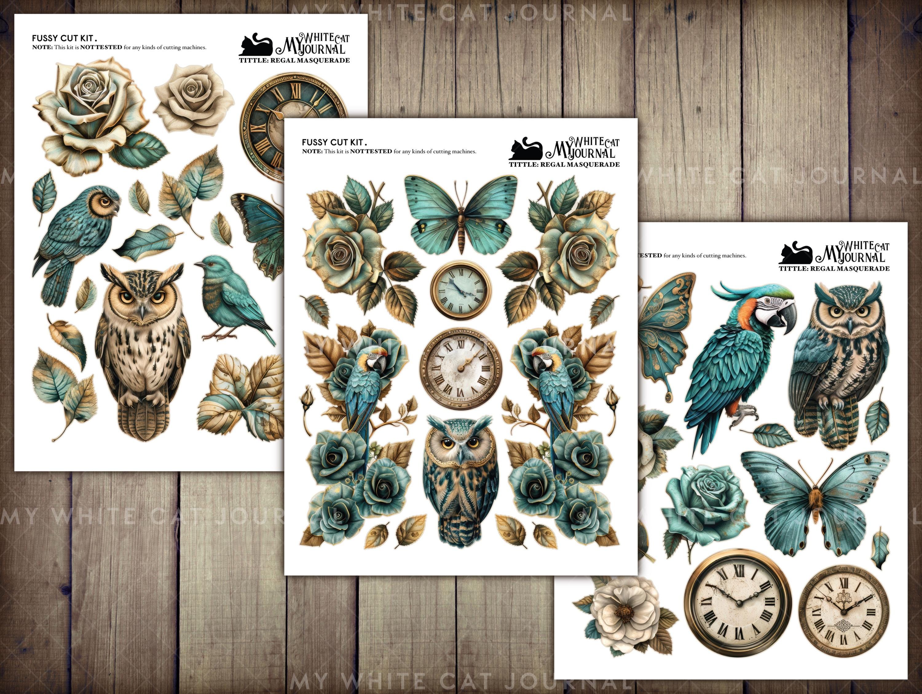 Vintage Junk Journal Kit | Printable Ephemera Stickers | Owls, Clocks ...