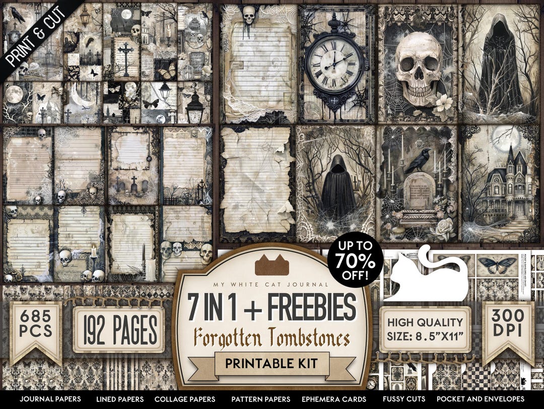 Forgotten Tombstones Junk Journal Kit: Spooky Printable Paper (digital ...