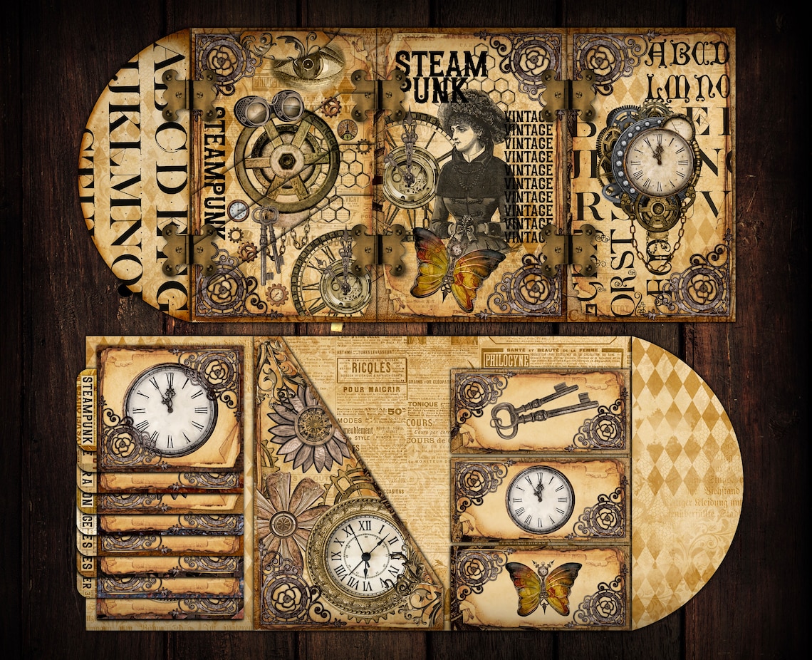 Junk Journal, Folding Folio, Steampunk, Trifold, Loaded Folder, Craft ...
