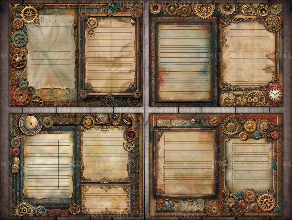 Steampunk Junk Journal Lined Paper: Rusty Gears, Steam Machinery ...