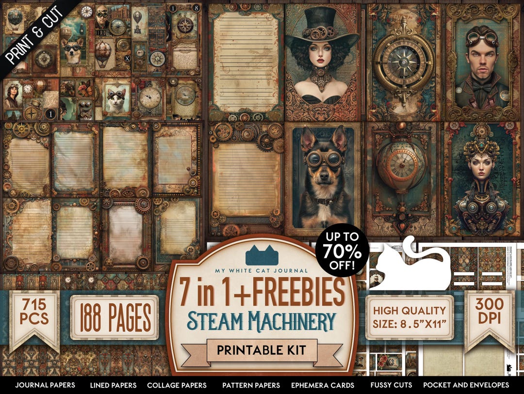 Steampunk Junk Journal Kit: Steam Machinery, Gears, Goggles (digital ...