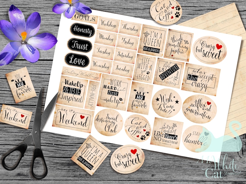 Junk Journal Word Sticker Phrases Quotes Collage Sheets - Etsy