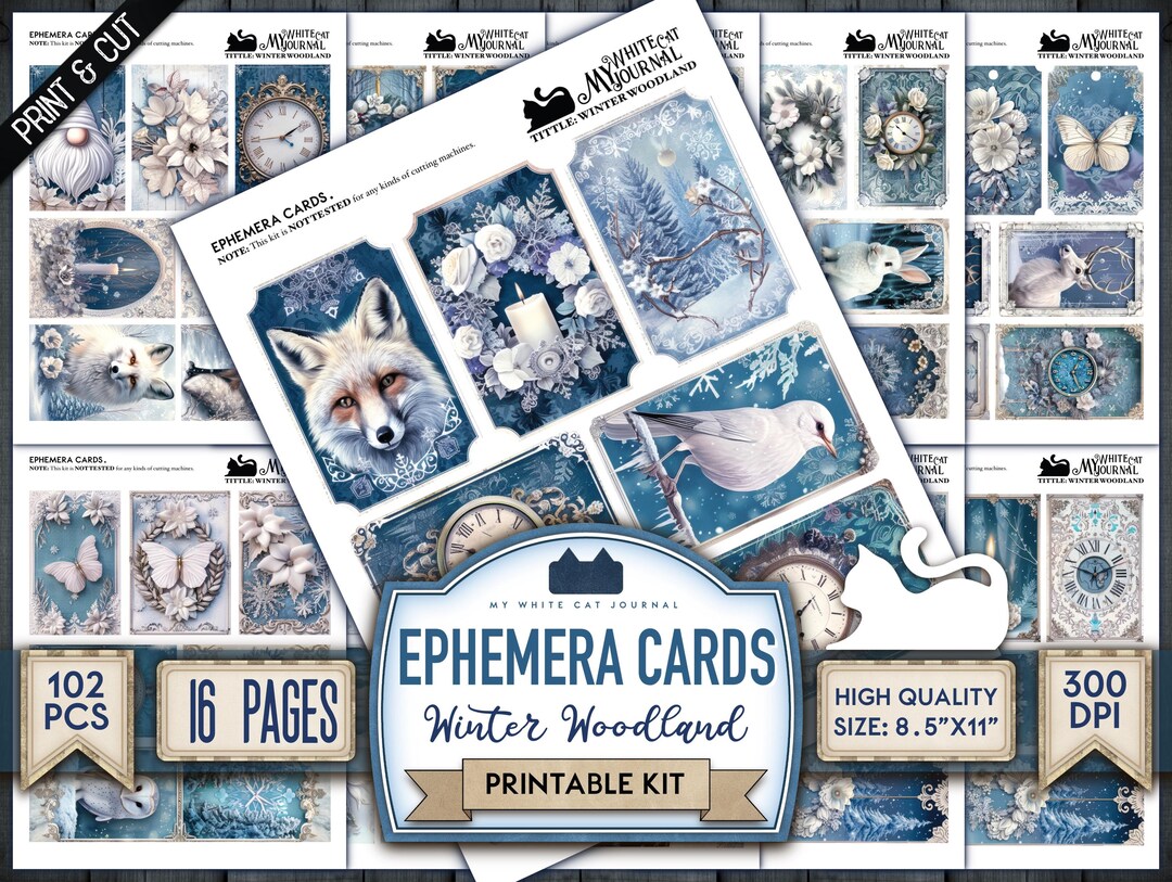100+ Winter Junk Journal Cards, Winter Woodland, Printable Ephemera ...