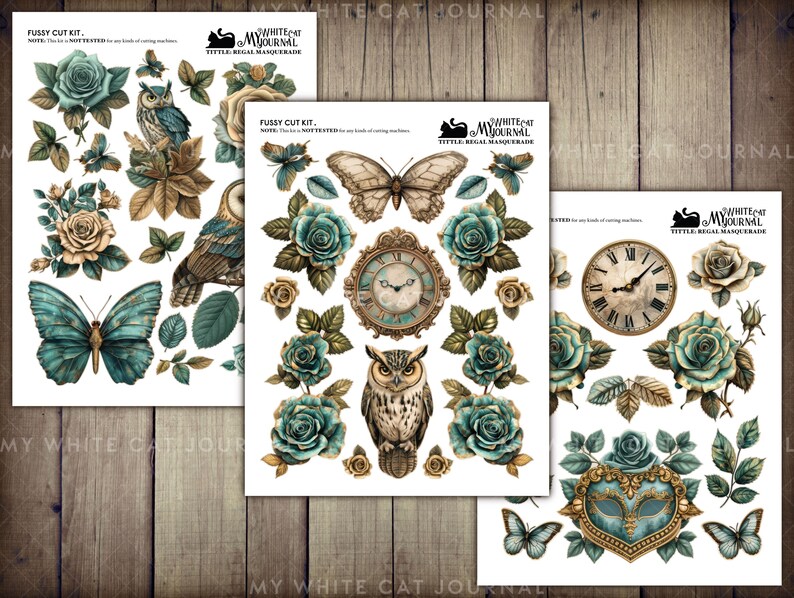 Vintage Junk Journal Kit | Printable Ephemera Stickers | Owls, Clocks ...