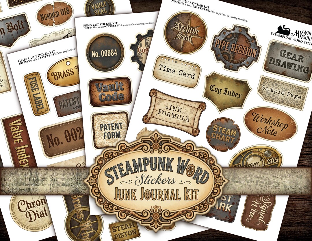 Steampunk Word Stickers | Printable Junk Journal Labels | Vintage ...