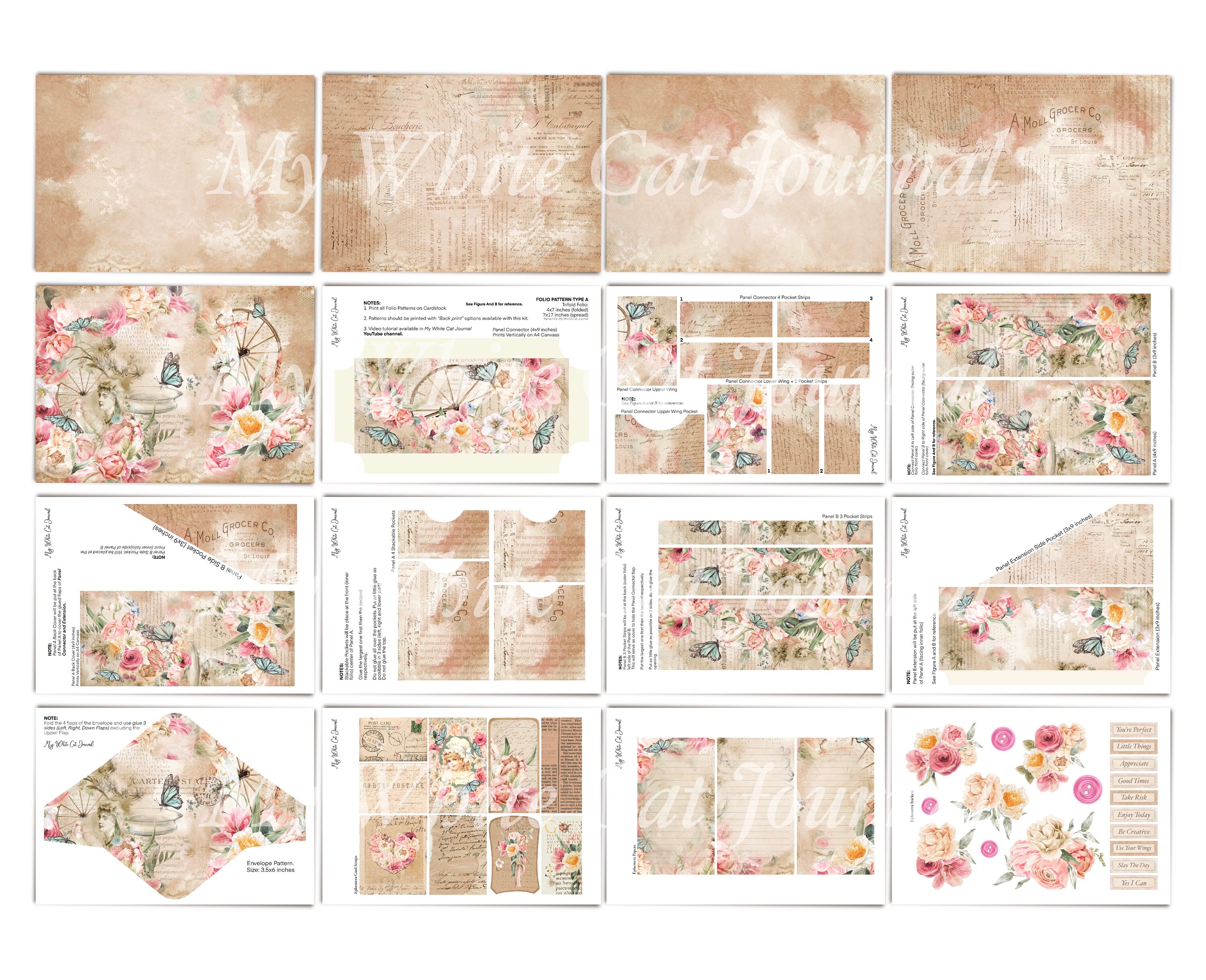 Junk Journal Kit, Folding Folio, Bloom, Trifold Folio, Loaded Folder ...