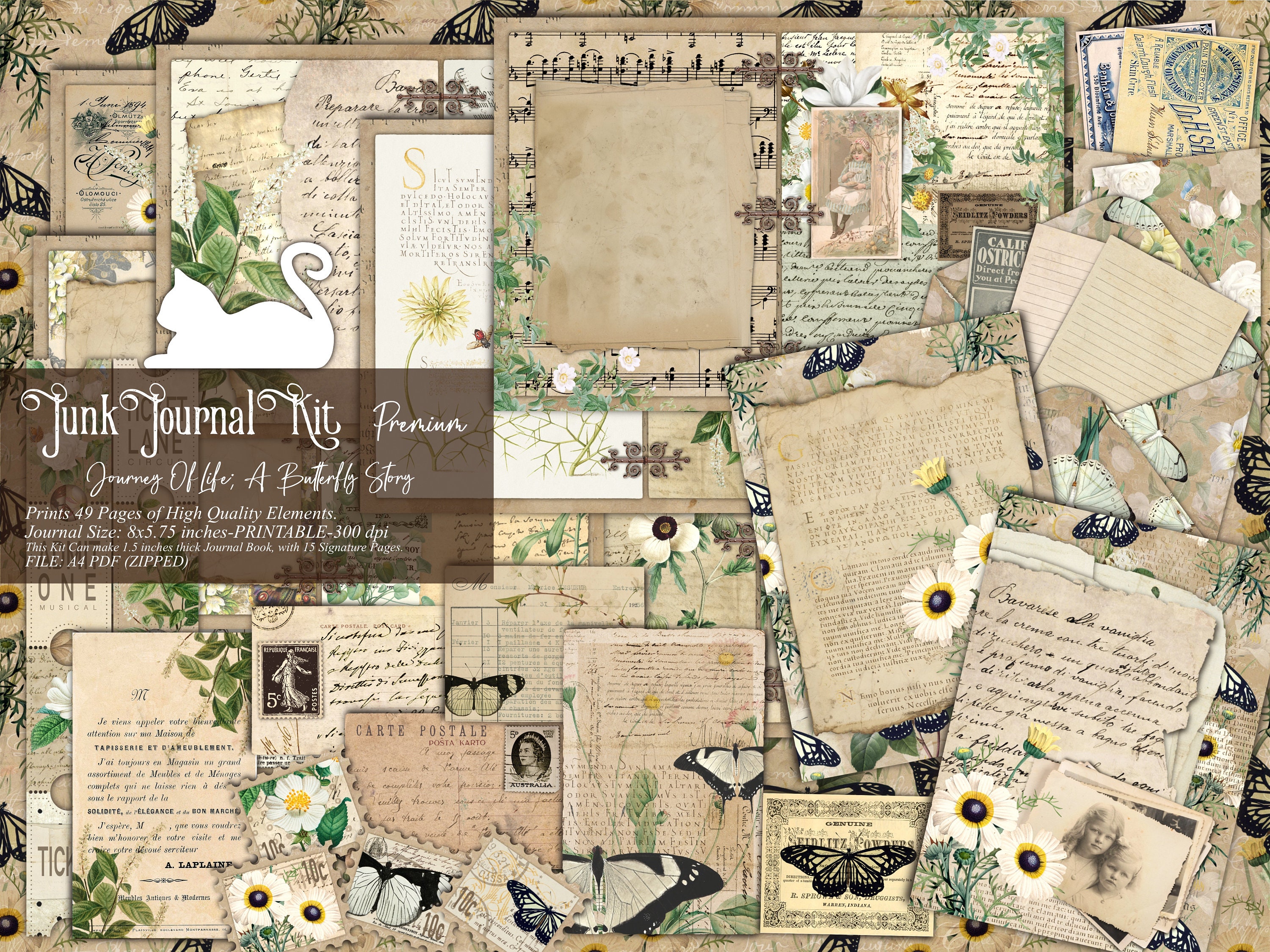 Junk Journal Kit White Floral Butterfly Vintage Ephemera - Etsy
