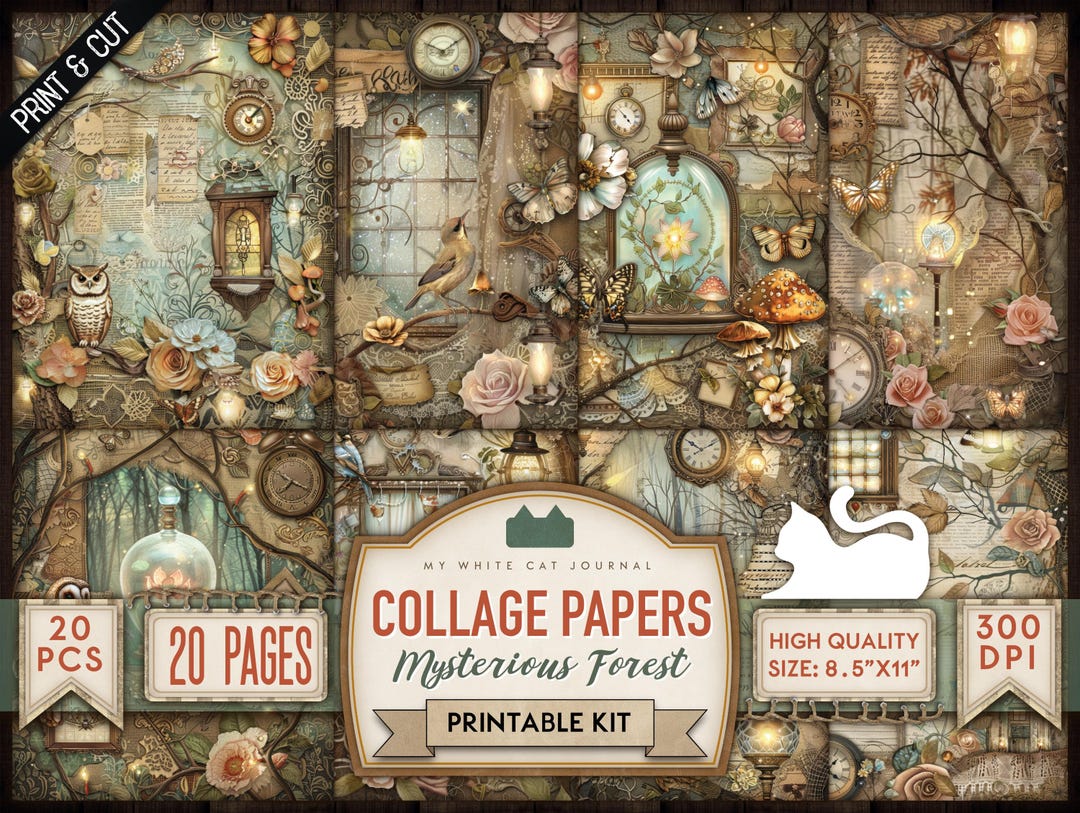 Mysterious Forest Collage Papers: Junk Journal Scrapbook (digital ...