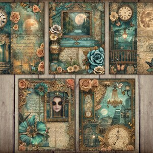 Junk Journal Collages, Regal Masquerade, Teal, Collage Papers ...