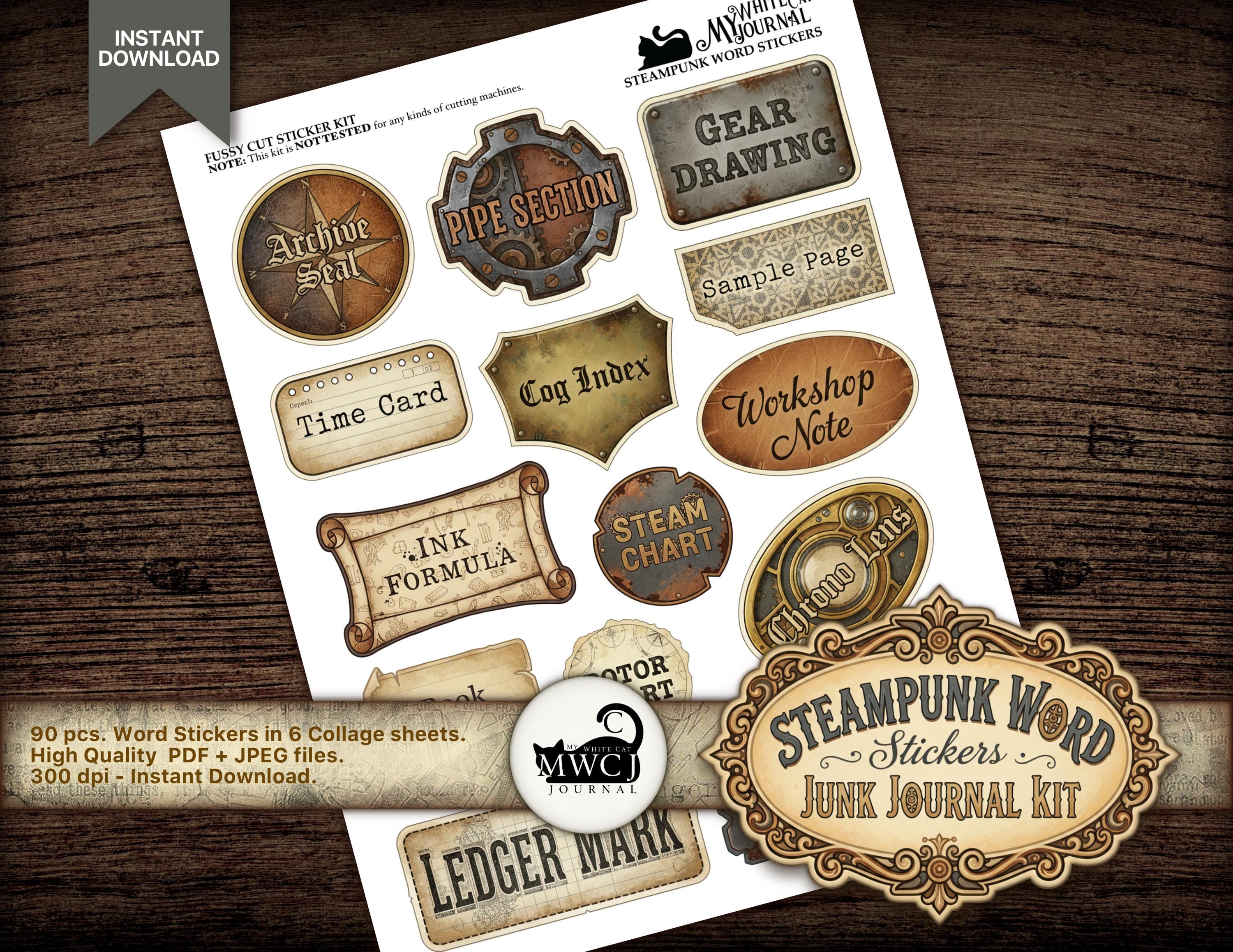 Steampunk Word Stickers | Printable Junk Journal Labels | Vintage ...