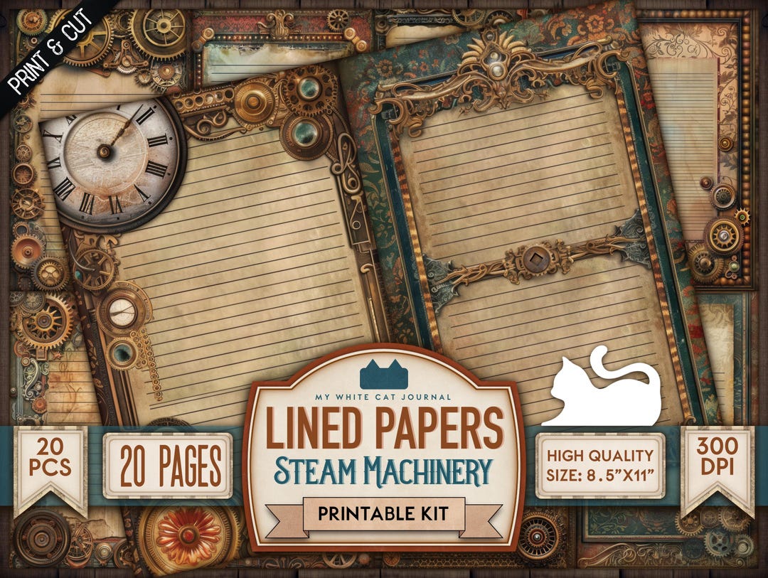 Steampunk Junk Journal, Lined Paper, Steam Machinery, Rusty, Gears ...