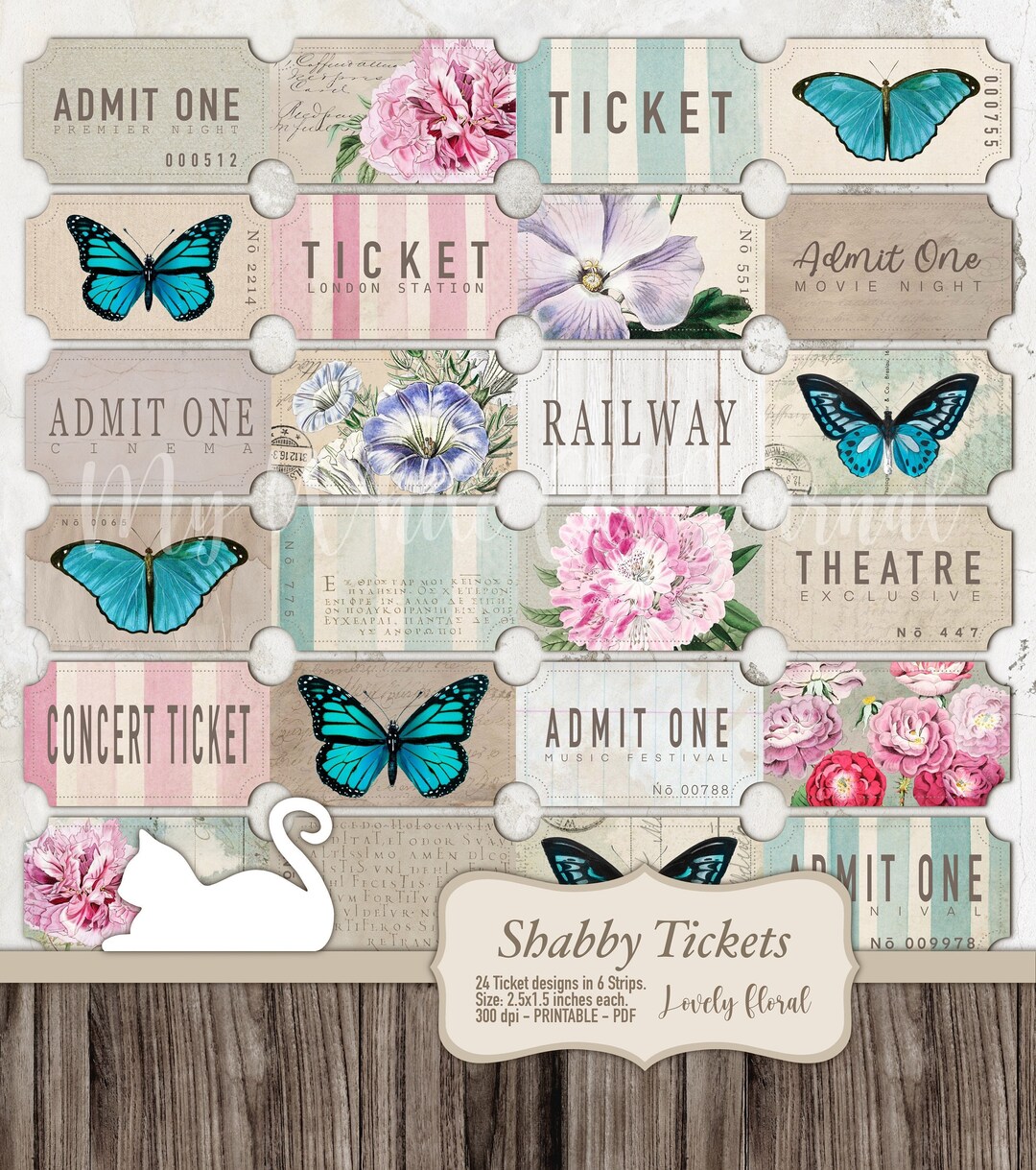 Junk Journal, Printable Ticket, Ephemera, Card, Scrap, Embellishment ...