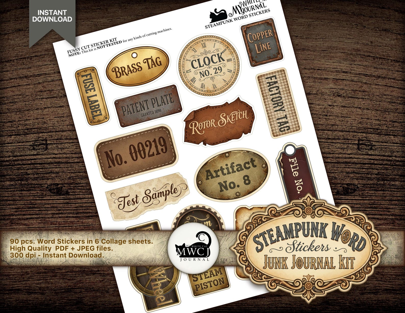 Steampunk Word Stickers | Printable Junk Journal Labels | Vintage ...