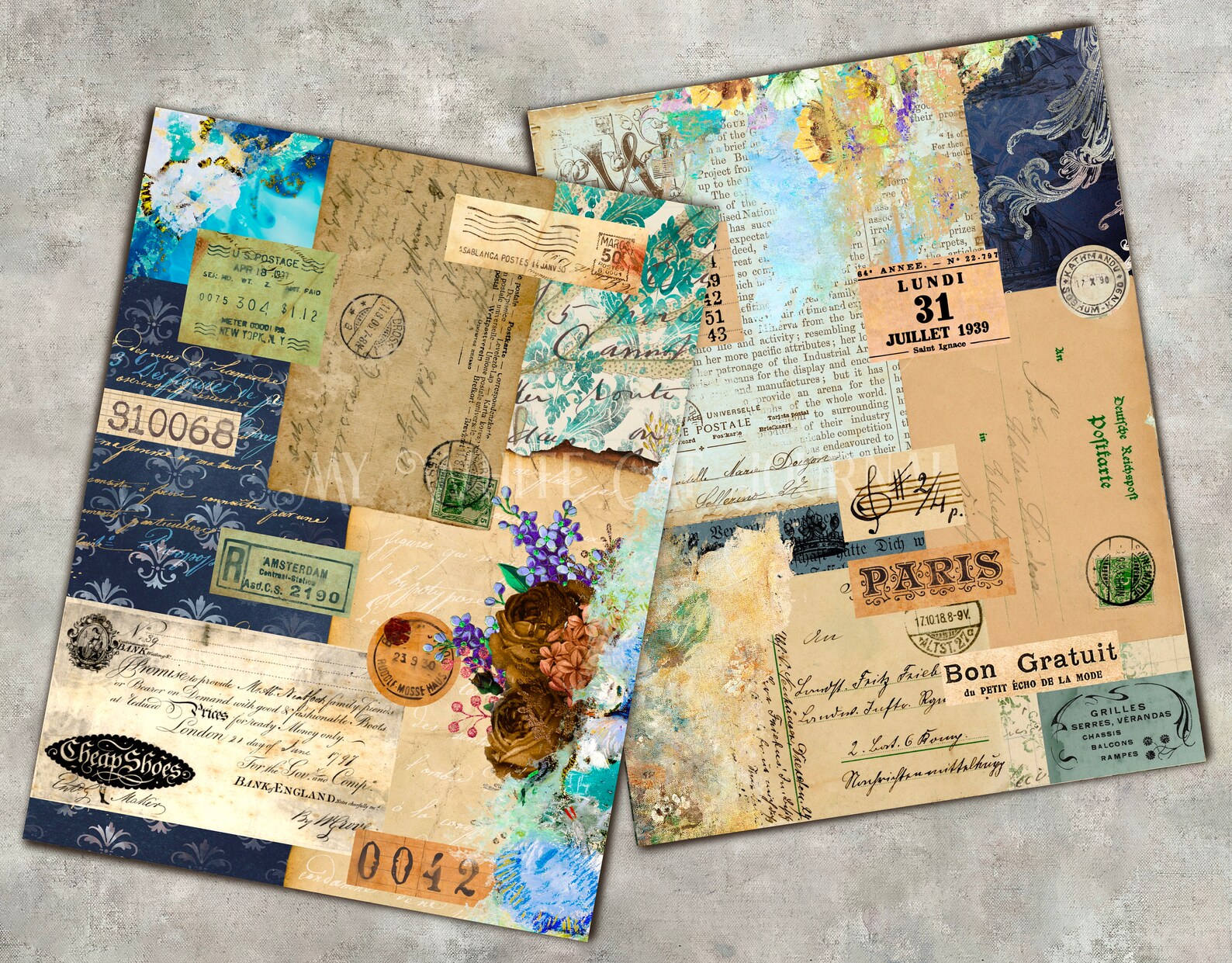 Junk Journal, Printable Papers, Collage Paper, Master Board, Ephemera ...