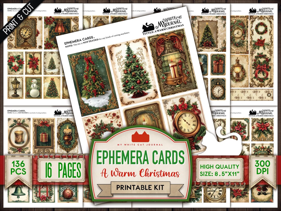 Christmas Ephemera Cards: 136 Printable Junk Journal Embellishments ...