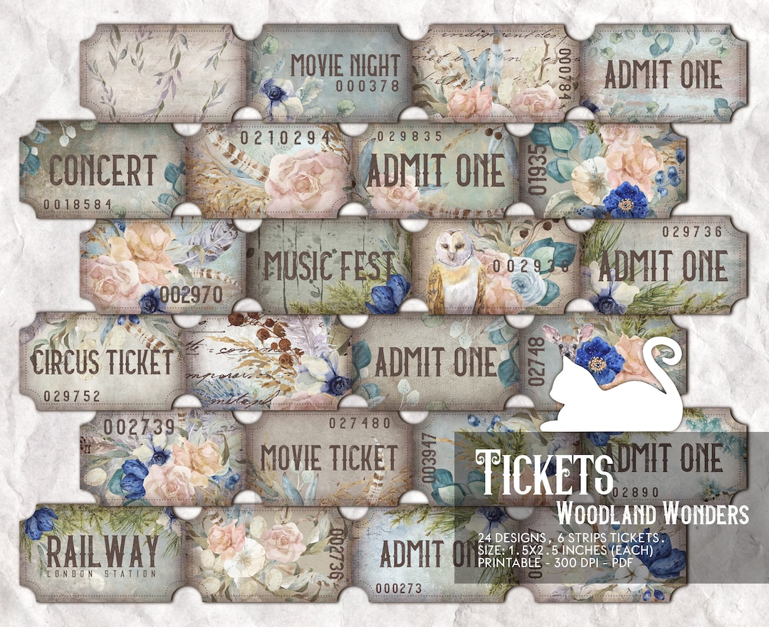 Junk Journal, Printable Ticket, Woodland, Card, Embellishments, Tickets ...