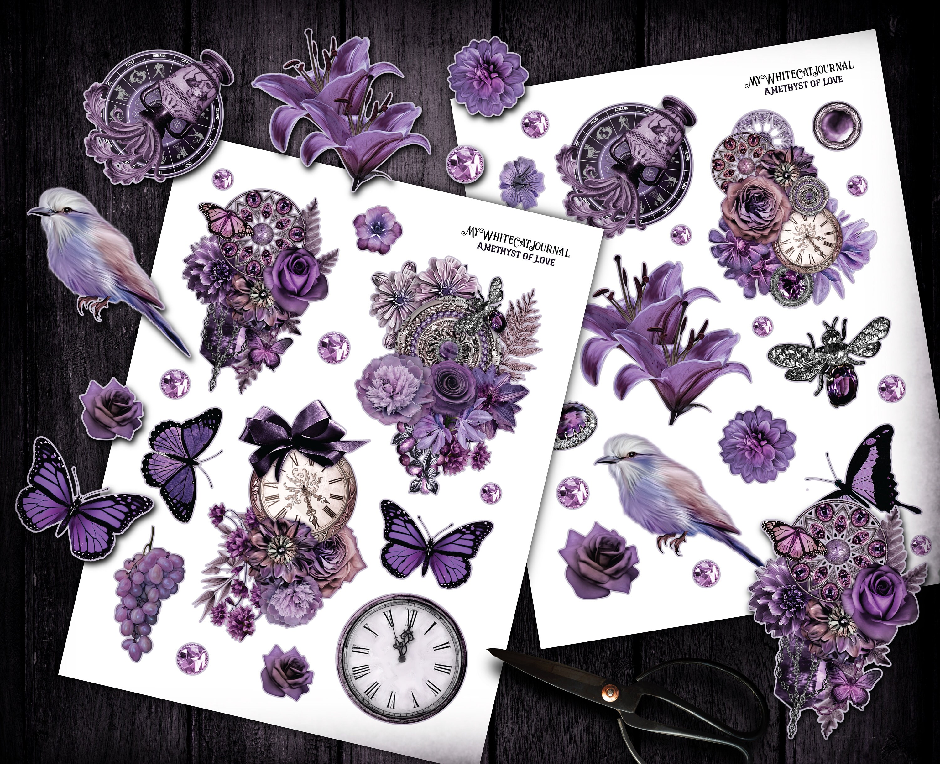 Purple Junk Journal Stickers | Amethyst Ephemera Printable Kit ...