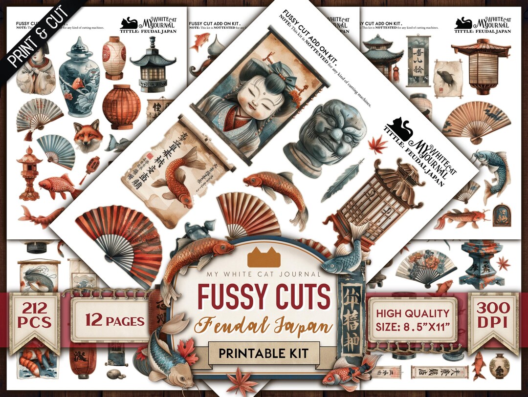 Printable Feudal Japan Stickers | Junk Journal Ephemera Kit | Vintage ...