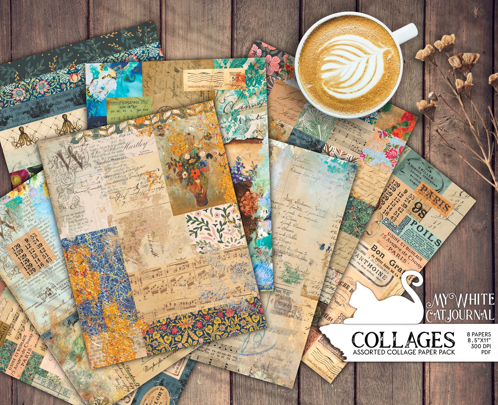 Junk Journal, Printable Papers, Collage Paper, Master Board, Ephemera ...