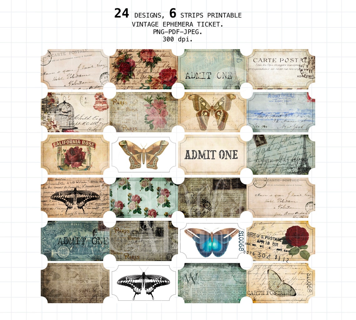 Junk Journal Printable Ticket Faux Tickets Ephemera - Etsy