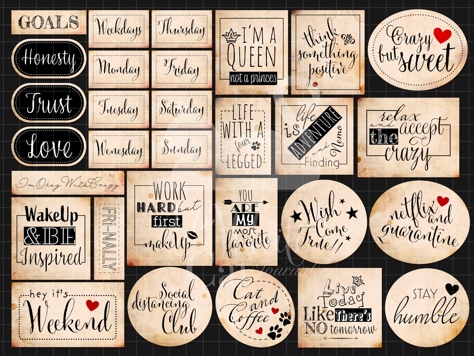 Junk Journal, Word Sticker, Phrases, Quotes, Collage Sheets, Printable ...