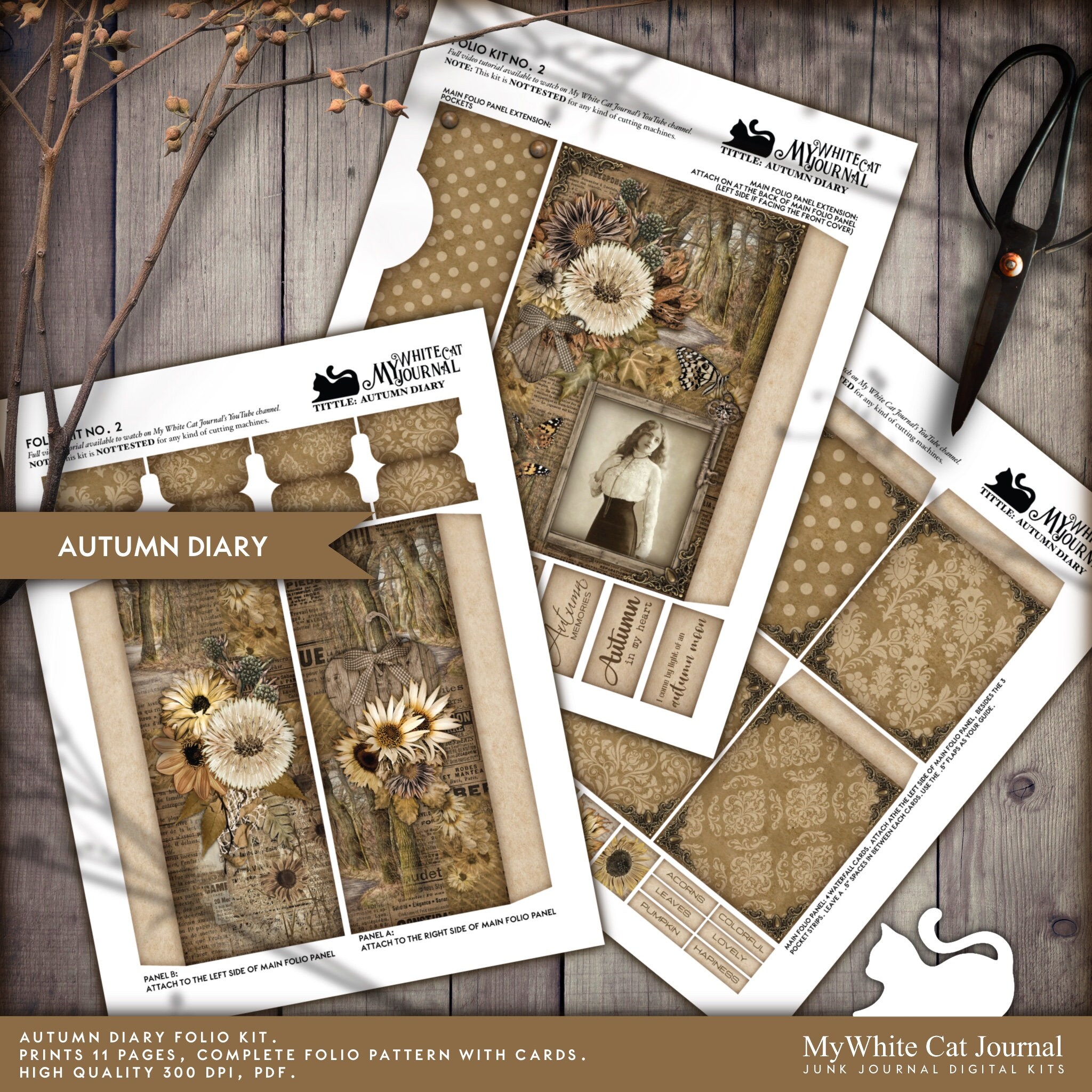 Junk Journal, Autumn Diary, Folio Kit, Printable, Ephemera, Collage ...