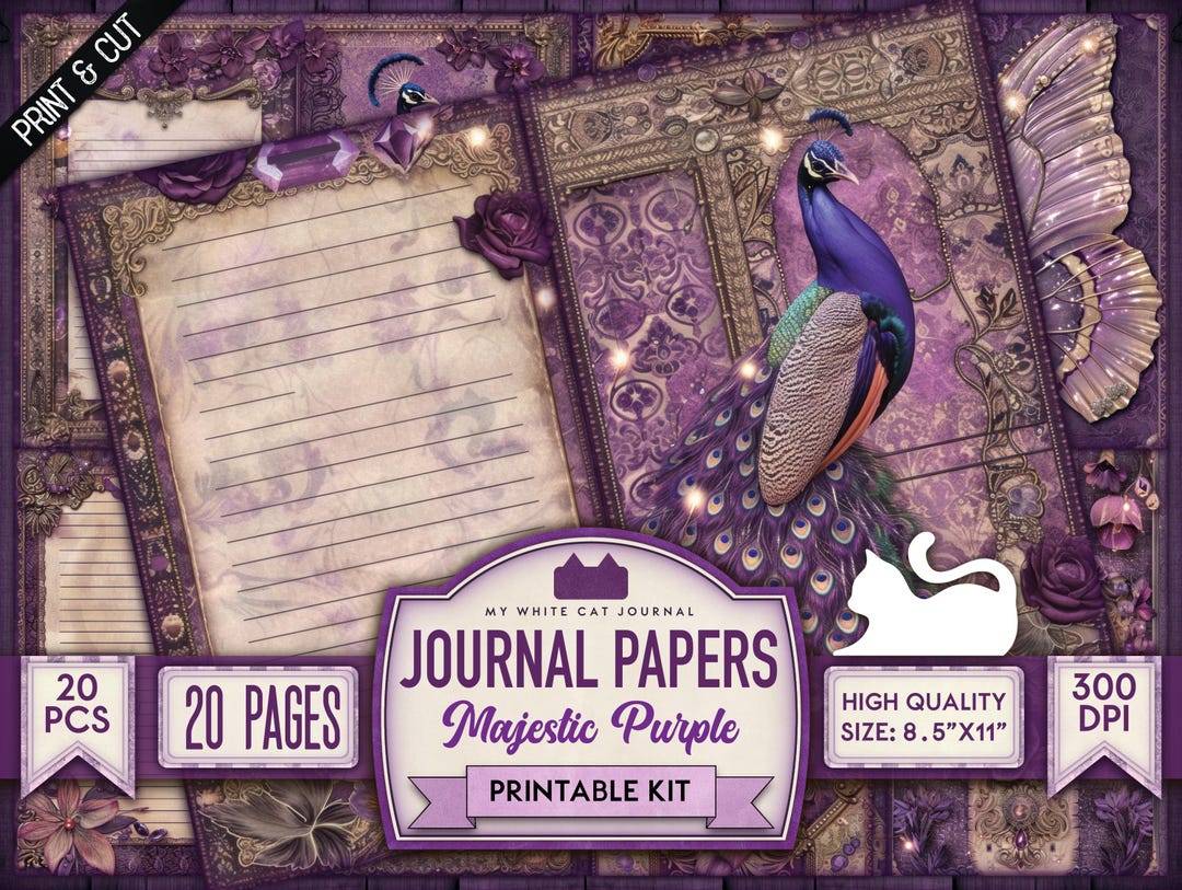 Purple Junk Journal Pages, Majestic Purple, Printable, Amethyst ...