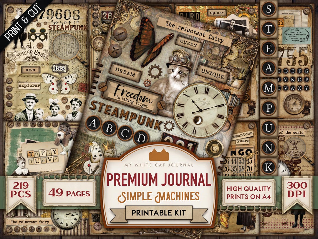 Steampunk Junk Journal Kit – Printable Ephemera, Gears & Clock Pages ...