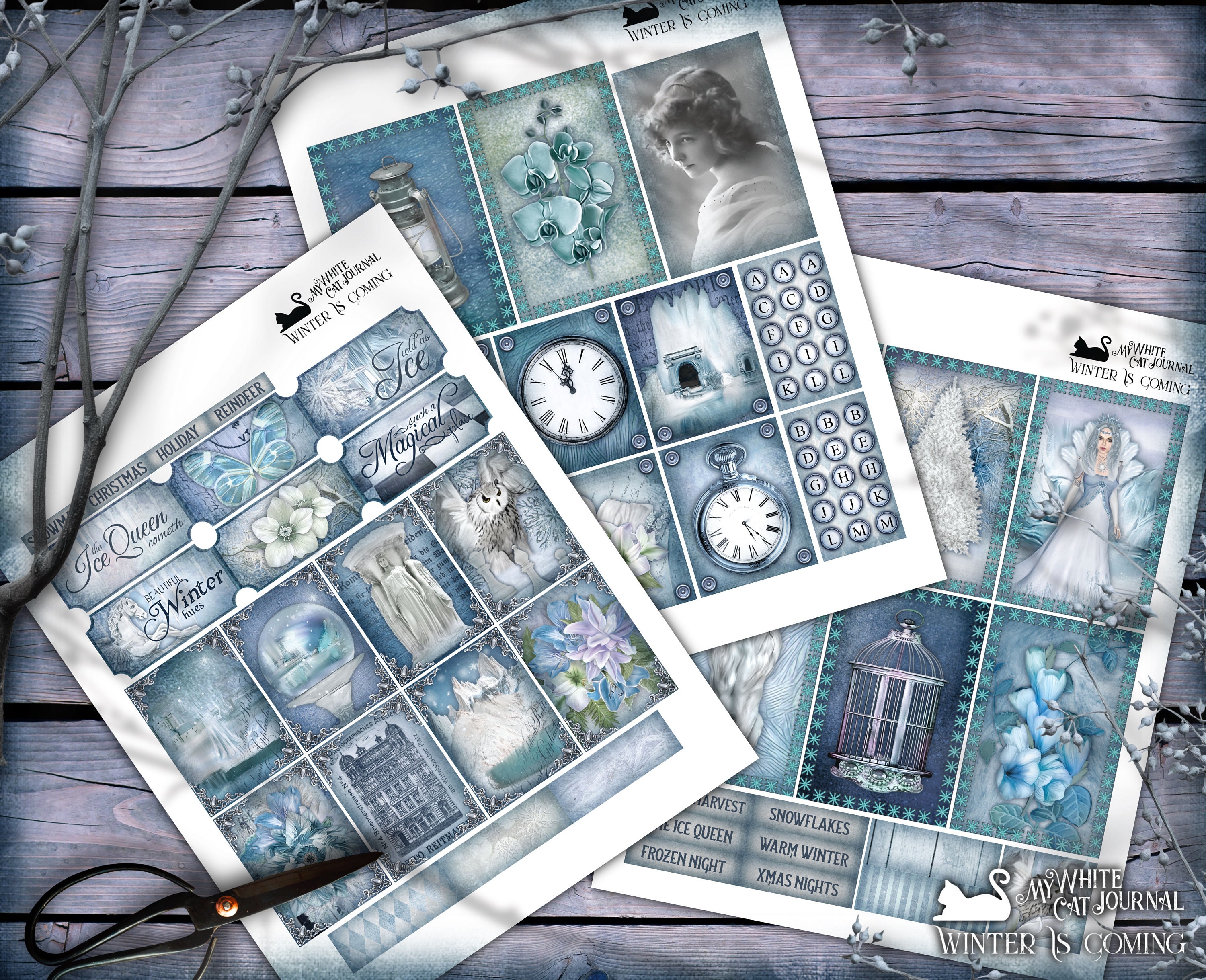 Junk Journal Winter Neutral Blue Folio Kit Printable - Etsy