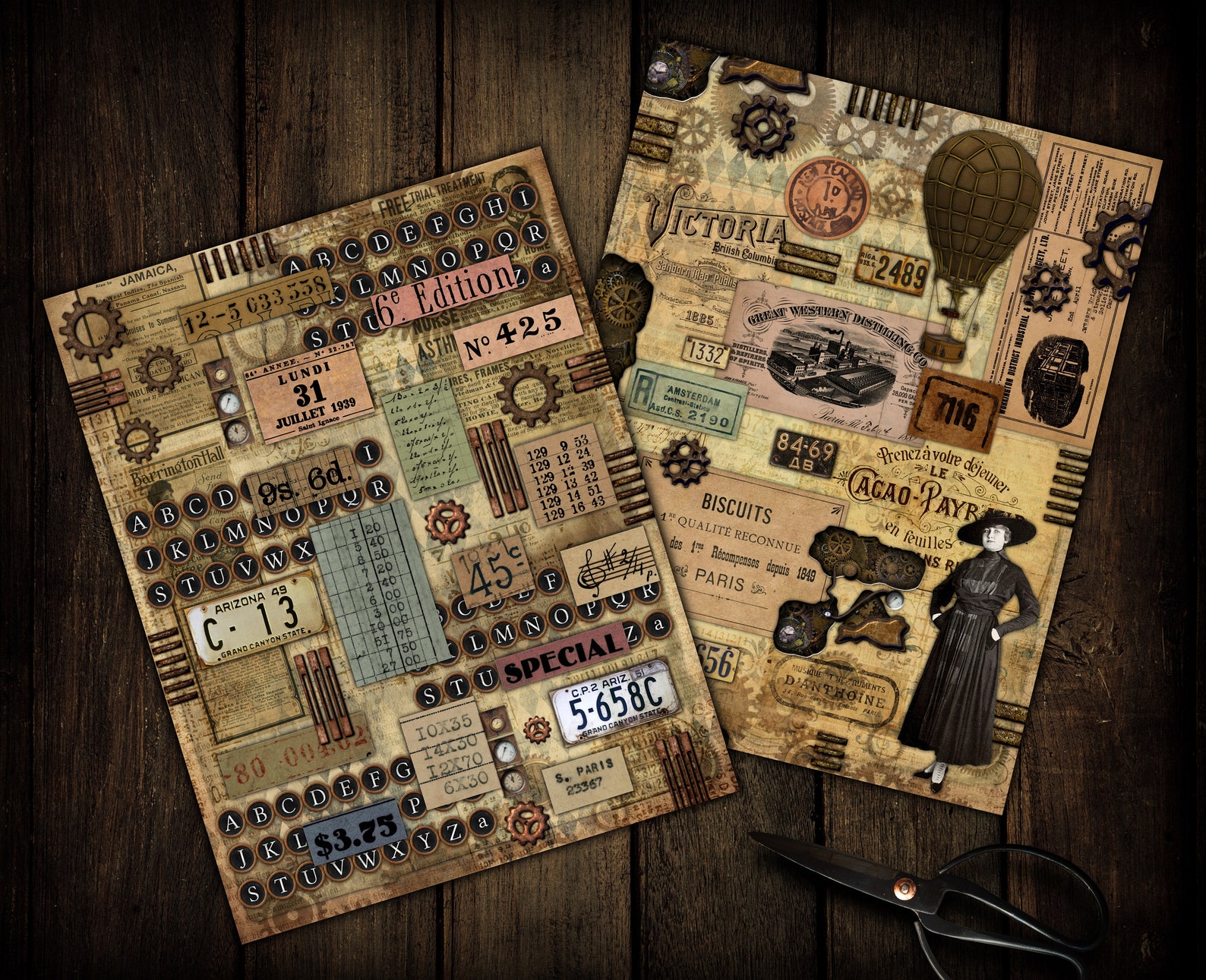 Junk Journal, Steampunk, Paper, Printable, Collage Paper, Decorative ...