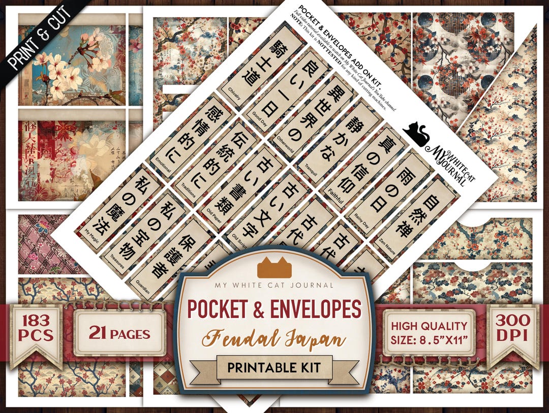 Junk Journal, Printable, Pocket and Envelope, Feudal Japan, Ephemera ...