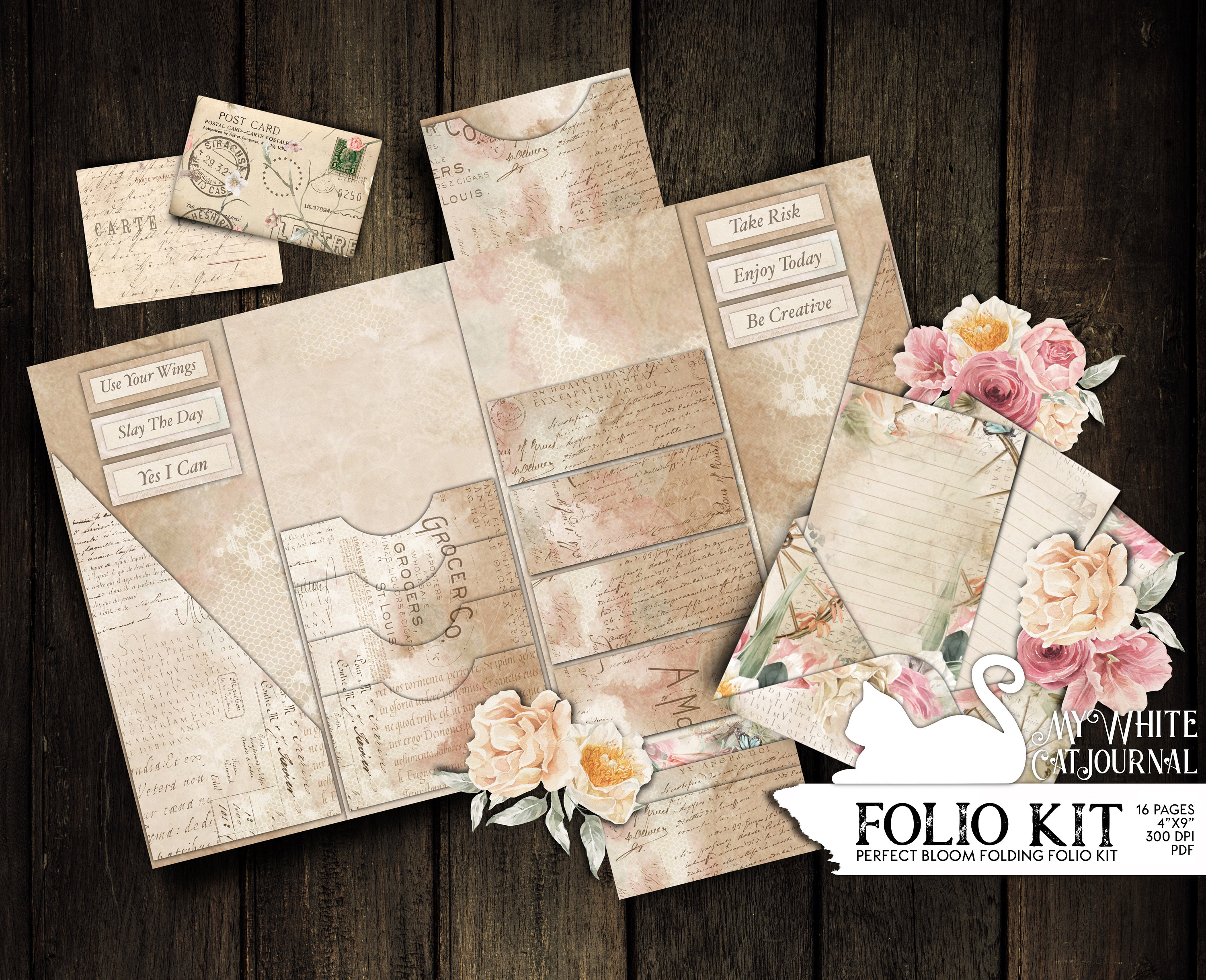 Junk Journal Kit, Folding Folio, Bloom, Trifold Folio, Loaded Folder ...