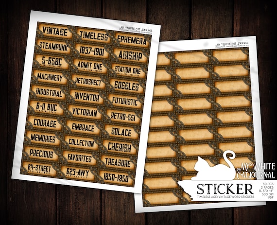 Junk Journal Word Sticker Steampunk Printable Ephemera - Etsy