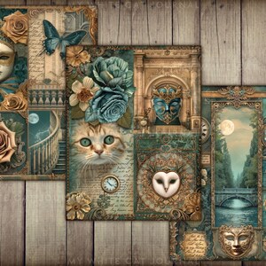 Junk Journal Collages, Regal Masquerade, Teal, Collage Papers ...