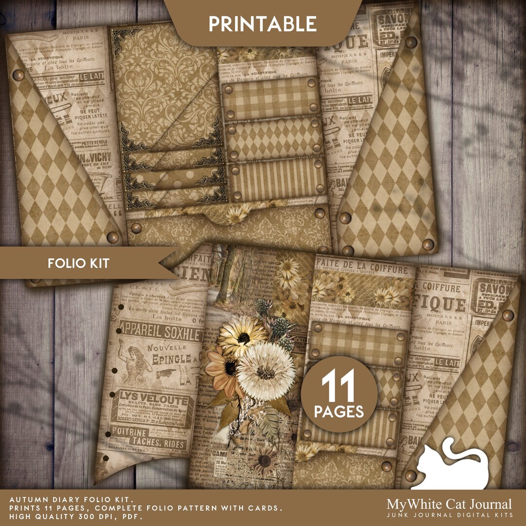 Junk Journal, Autumn Diary, Folio Kit, Printable, Ephemera, Collage ...