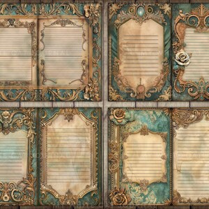 Junk Journal Papers, Regal Masquerade, Teal, Lined Papers, Printable ...