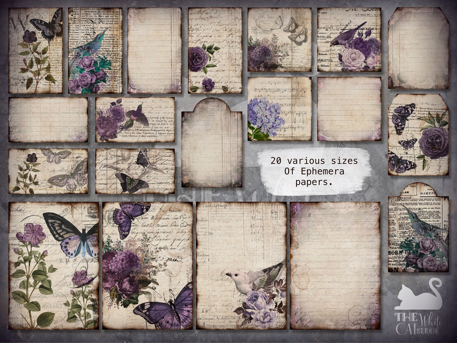 Junk Journal Kit Purple Butterfly Floral Bird Ephemera - Etsy