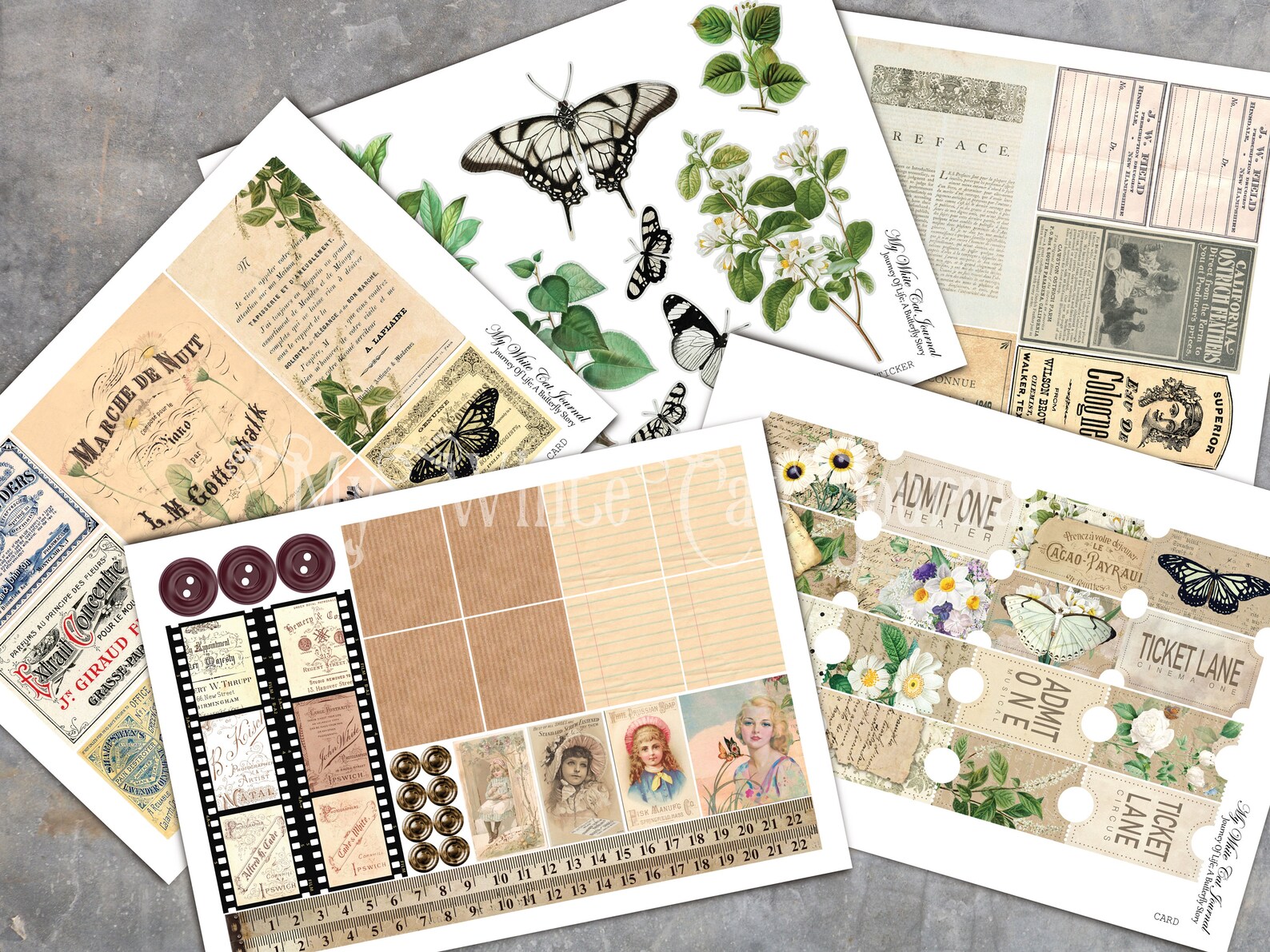 Junk Journal Kit White Floral Butterfly Vintage Ephemera - Etsy
