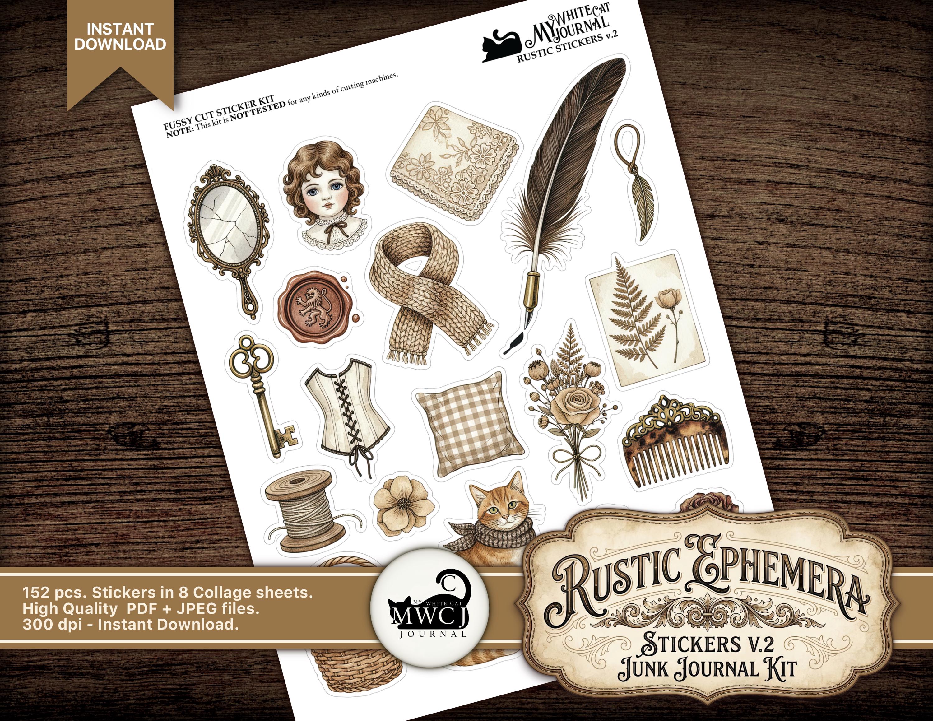 Rustic Junk Journal Ephemera Kit | Fussy Cut Vintage Stickers ...