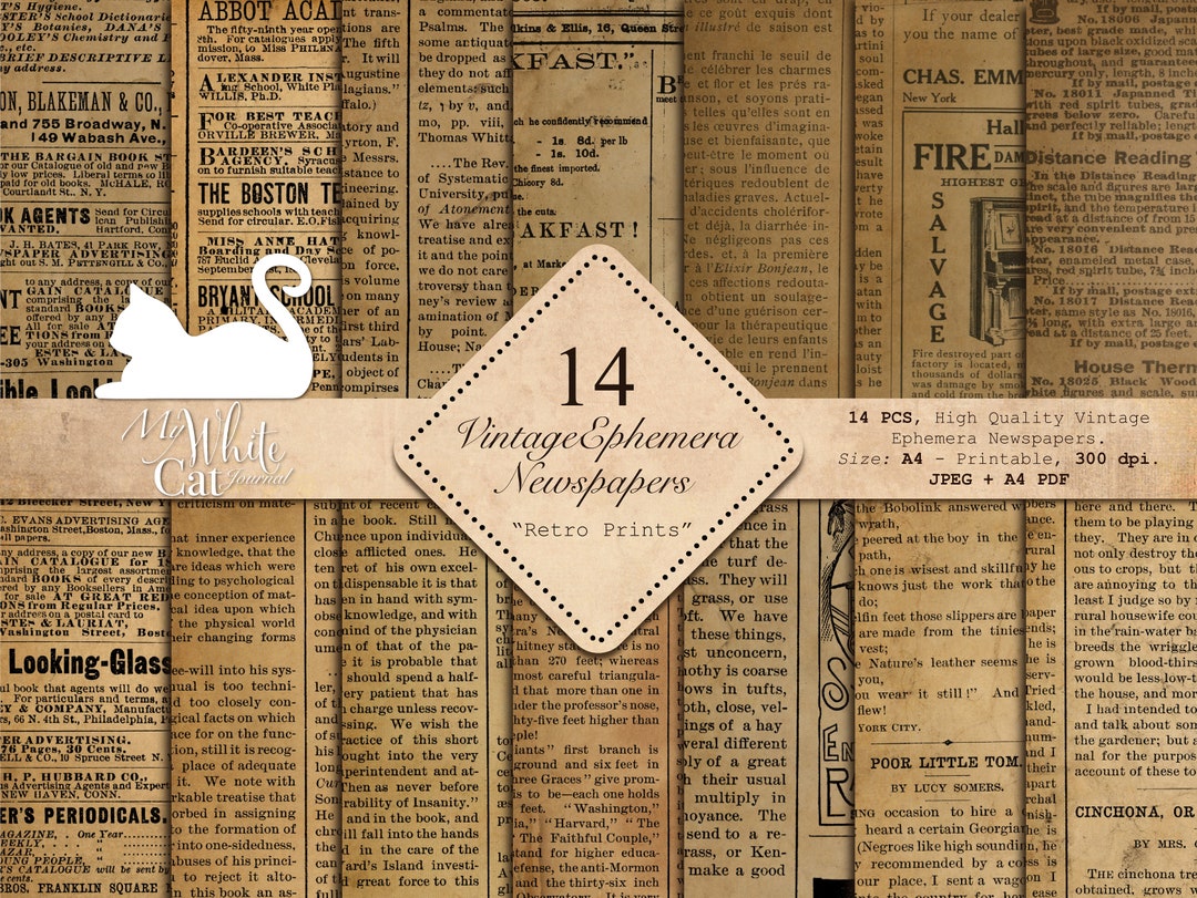 Junk Journal, Vintage Newspaper, Printable, Ephemera, Newsprint, Paper ...