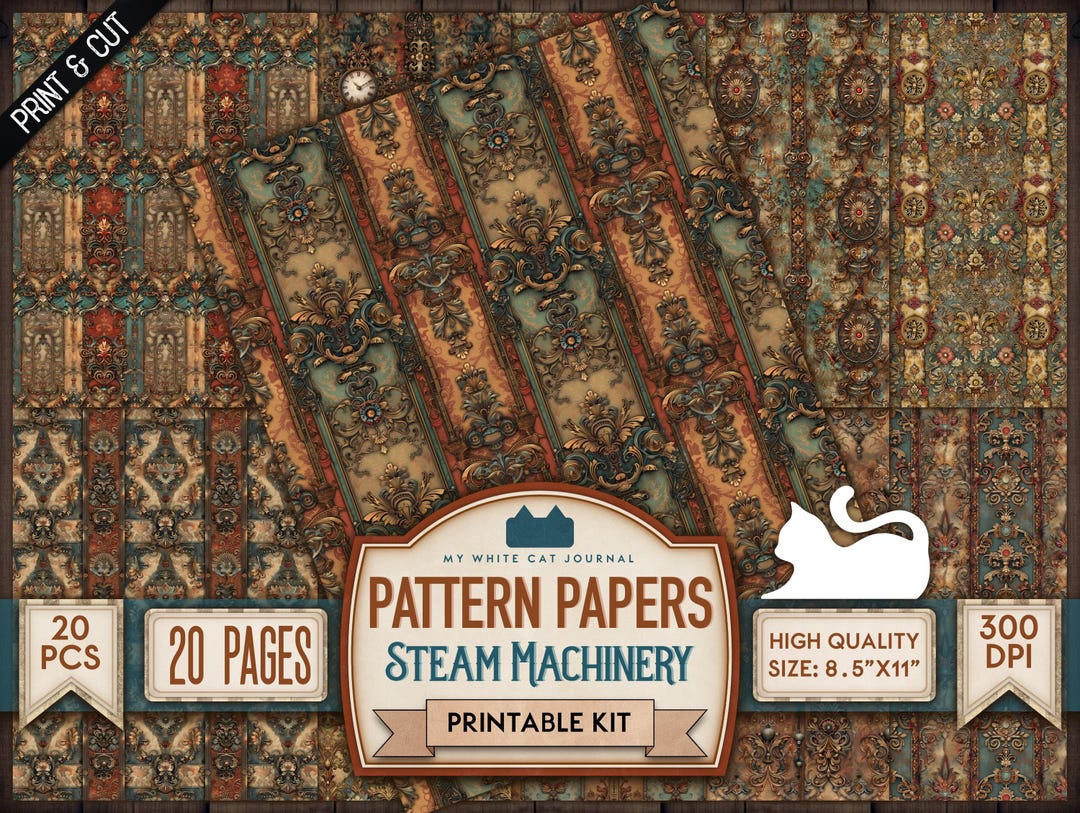 Steampunk Junk Journal, Pattern Paper, Steam Machinery, Printable ...