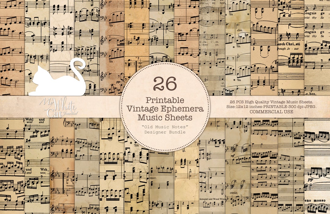 Junk Journal, Vintage Music Sheets, Old Paper, Background, Music Notes ...
