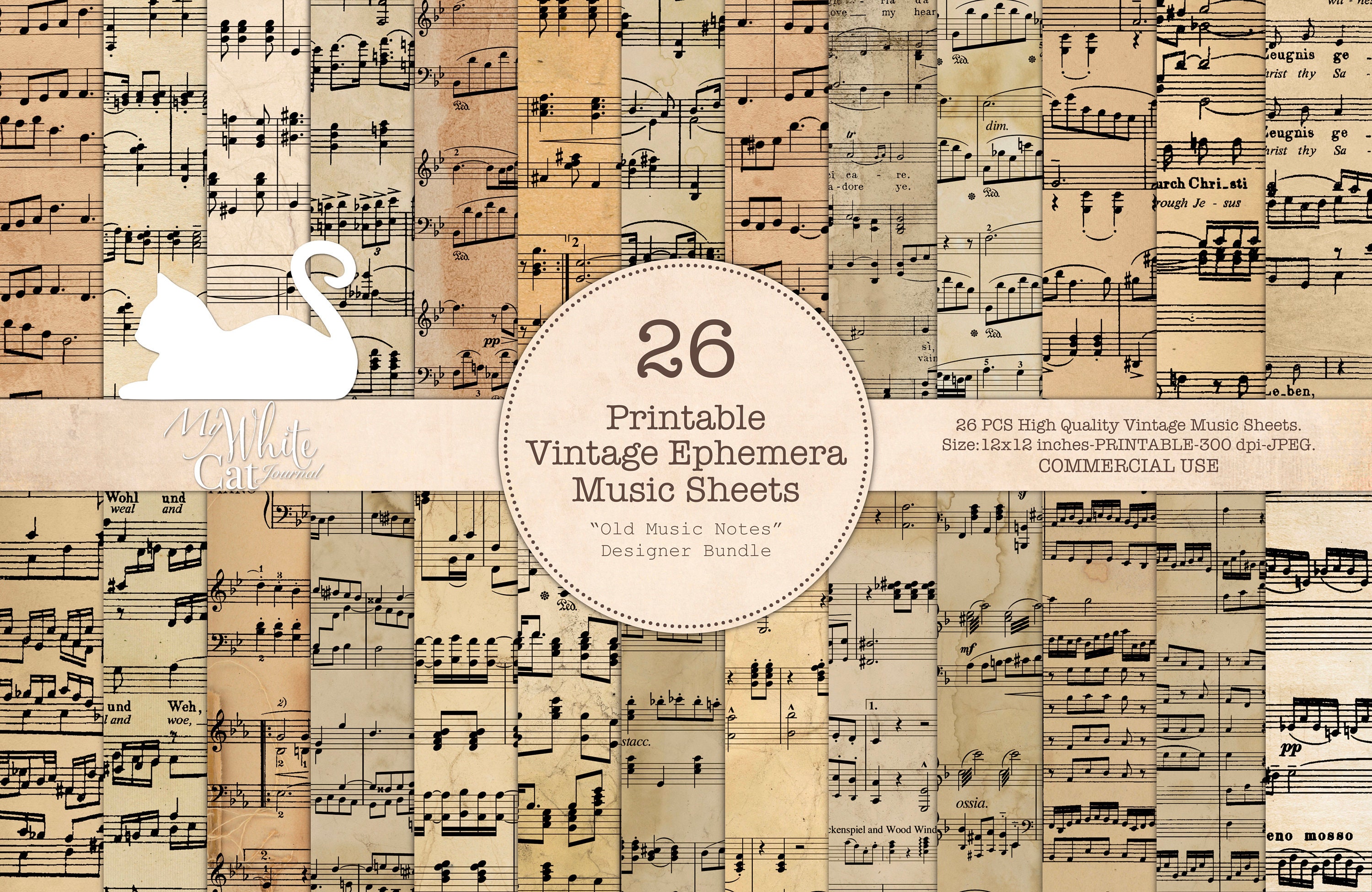 Junk Journal, Vintage Music Sheets, Old Paper, Background, Music Notes ...