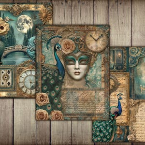 Junk Journal Collages, Regal Masquerade, Teal, Collage Papers ...