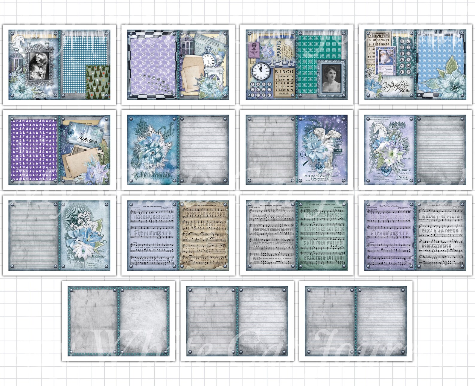 Junk Journal Winter Neutral Blue Junk Journal Kit - Etsy