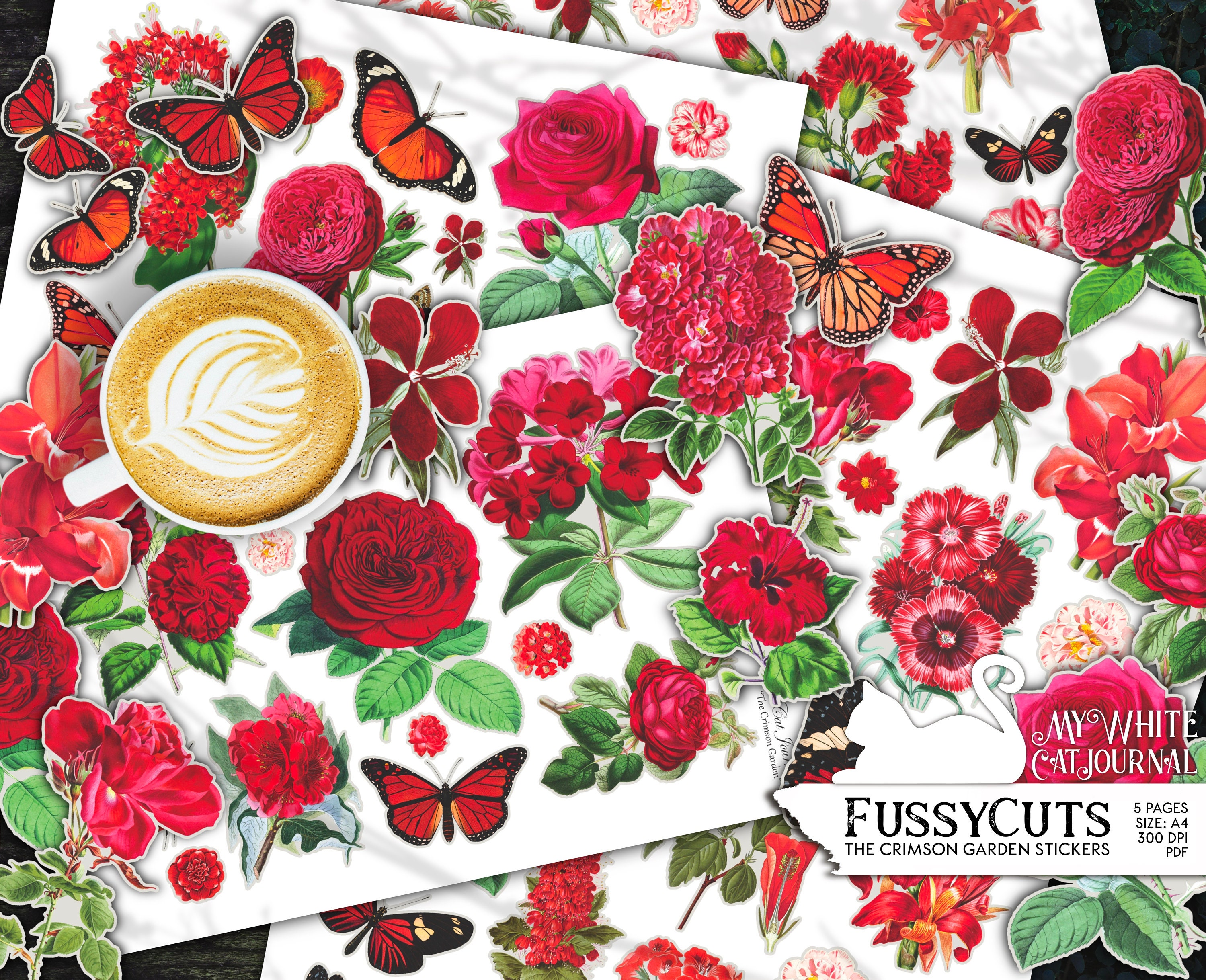 Junk Journal Fussy Cuts Red Floral Stickers Ephemera - Etsy